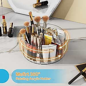 Mefirt Acrylic Pen Holder, Large 360 Degree Rotating Pen Organizer, Rotating Desk Organizer Acrylic Office Organizer with 6 Compartments, Marker Organizer Kid Crayon Caddy Art Supply Storage Organizer