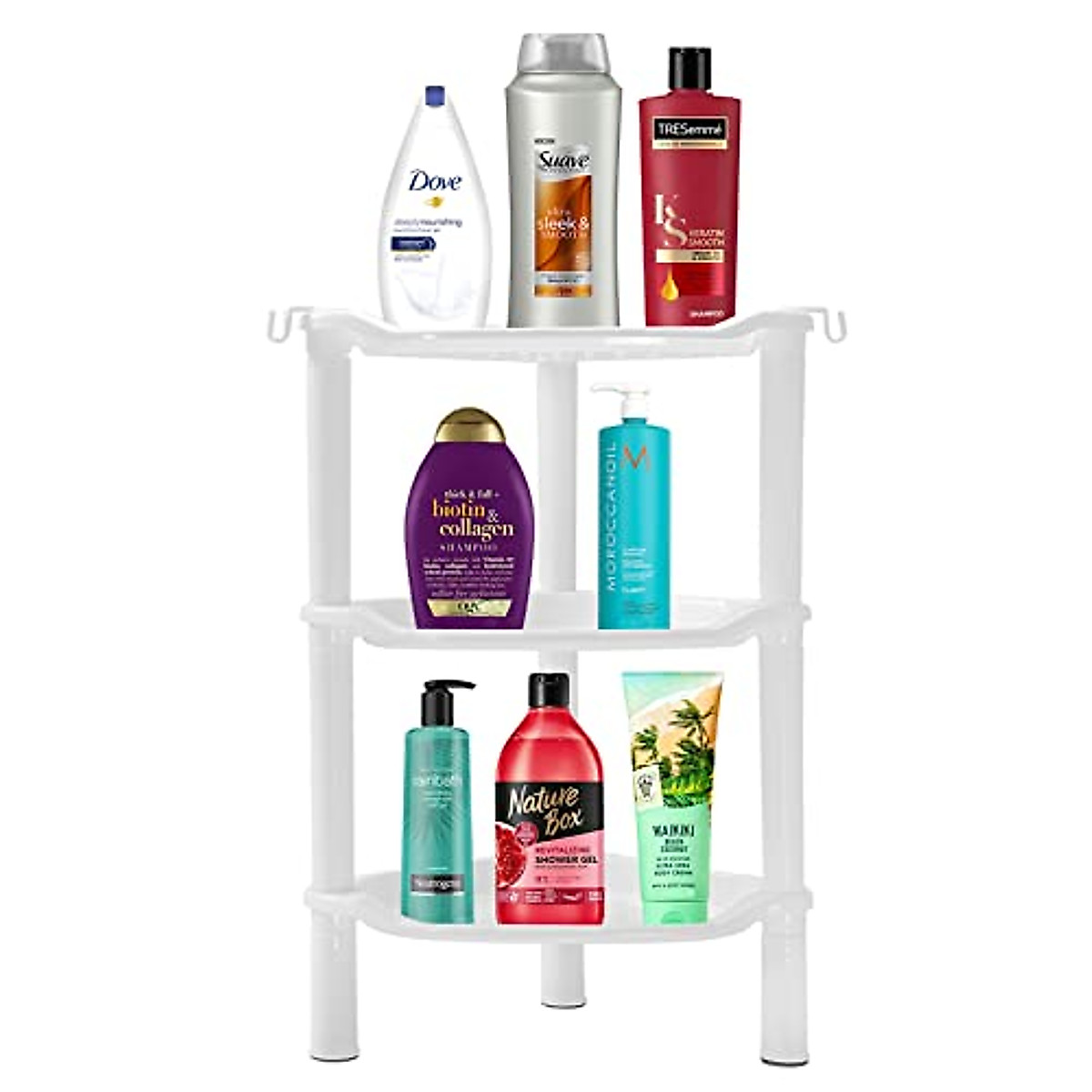 3 Tier Shower Caddy Organizer Shelf Corner, 13.5 x 10 x 26 Inches, Rustproof, Plastic Shower Rack Stands for Inside Bathroom, Bathtub, Shower pan, White(Round Slot White 3 Tier)