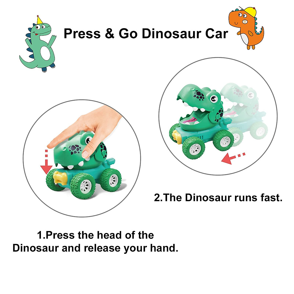 Dinosaur Cars Toys - 3Pcs Dinosaur Monster Trucks Car Toy with Light and Music, Dinosaur Toys for 18 Months+ Year Old Boy