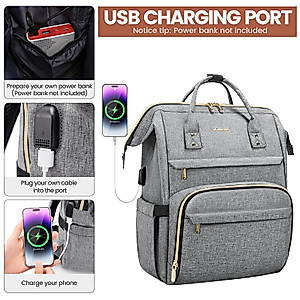LOVEVOOK Laptop Backpack for Women,17 Inch Professional Womens Travel Backpack Purse Computer Laptop Bag Nurse Teacher Backpack,Waterproof College Work Bags Carry on Back Pack with USB Port,Grey