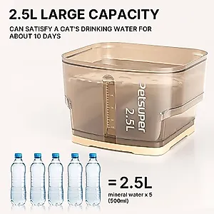 Petsuper Cat Water Fountain, 88oz/2.5L Pet Water Fountains, Ultra Quiet Water Fountain for Cats Inside with Filter, Translucent Water Tank, Dog Water Dispenser for Cats and Small Dogs