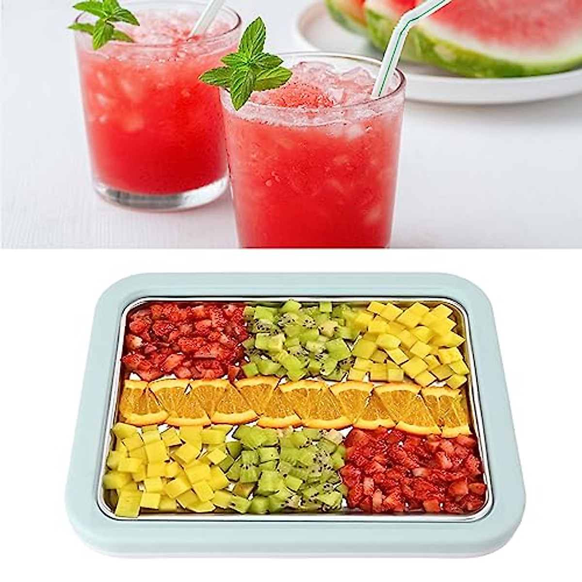 Instant Ice Cream Maker, Rolled Ice Cream Maker, Stainless Steel Cold Pan Plate Homemade DIY Serve with 2 Spatula for Ice Cream Slushies Yogurt