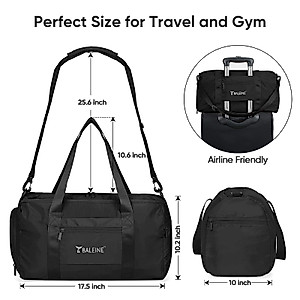 BALEINE Gym Bag for Women and Men, Small Duffel Bag for Sports, Gyms and Weekend Getaway, Waterproof Dufflebag with Shoe and Wet Clothes Compartments, Lightweight Carryon Gymbag (Black)