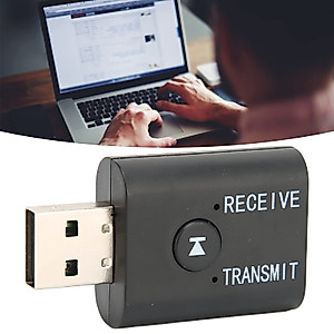 Garsentx Bluetooth 5.0 USB Dongle Adapter for PC, 2 in 1 USB Bluetooth Transmitter Receiver Adapter Wireless Transfer, Dual Output USB/AUX, for Computer TV Speaker Headset