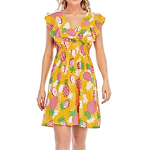 Padaleks Dresses for Women Casual Summer Chiffon Floral Printed Sleeveless Party Mini Dress Ruffle Beach Sundress