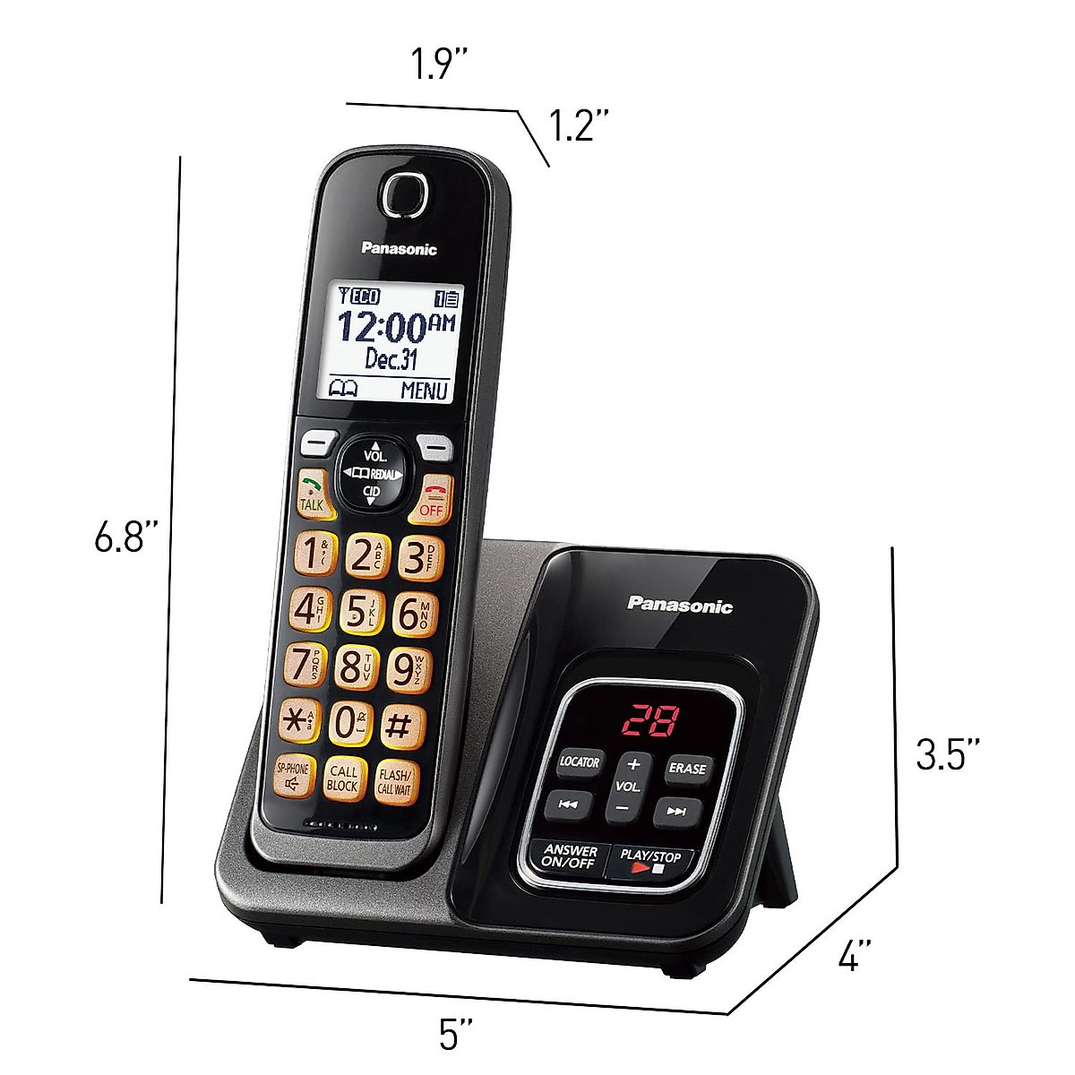Panasonic Expandable Cordless Phone System with Call Block and Answering Machine - 1 Cordless Handsets - KX-TGD630M (Metallic Black)