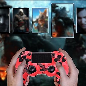 Dliaonew Wireless Controller for PS4, 2 Pack Remote Control Compatible with PS4/Slim/Pro with Dual Vibration/Audio/Six-axis Motion Sensor/Game Joystick - Camo Red + Camo Green