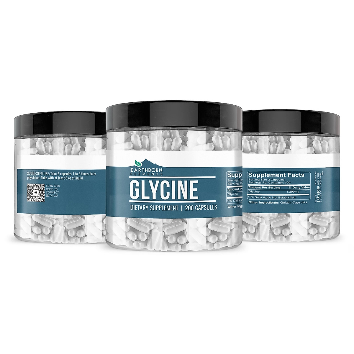 Earthborn Elements Glycine 200 Capsules, Pure & Undiluted, No Additives