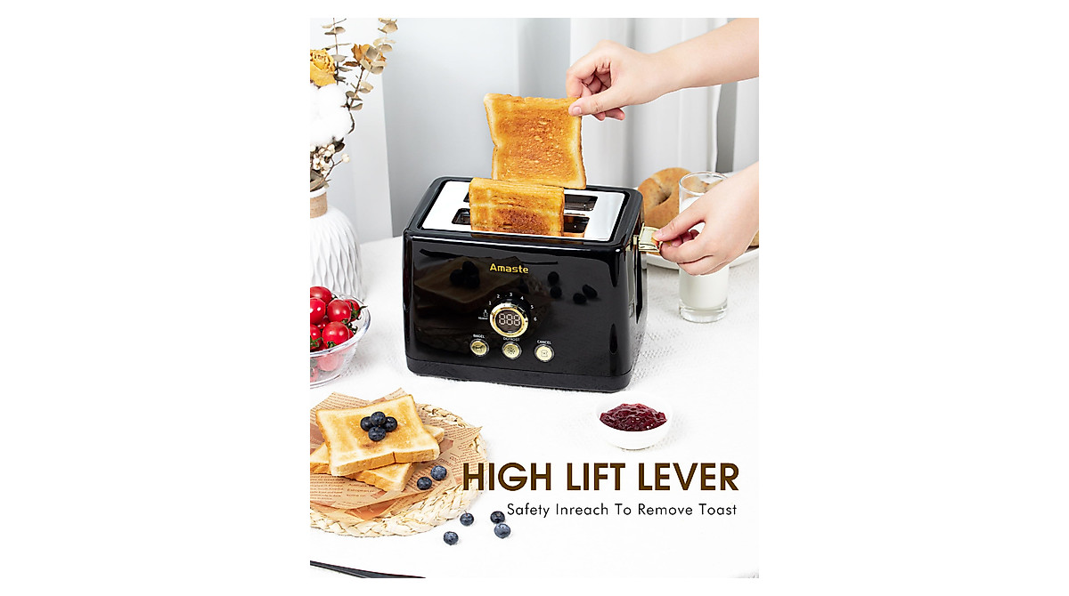 Retro 2 Slice Toaster with LED Timer & Wide Slots | Amaste