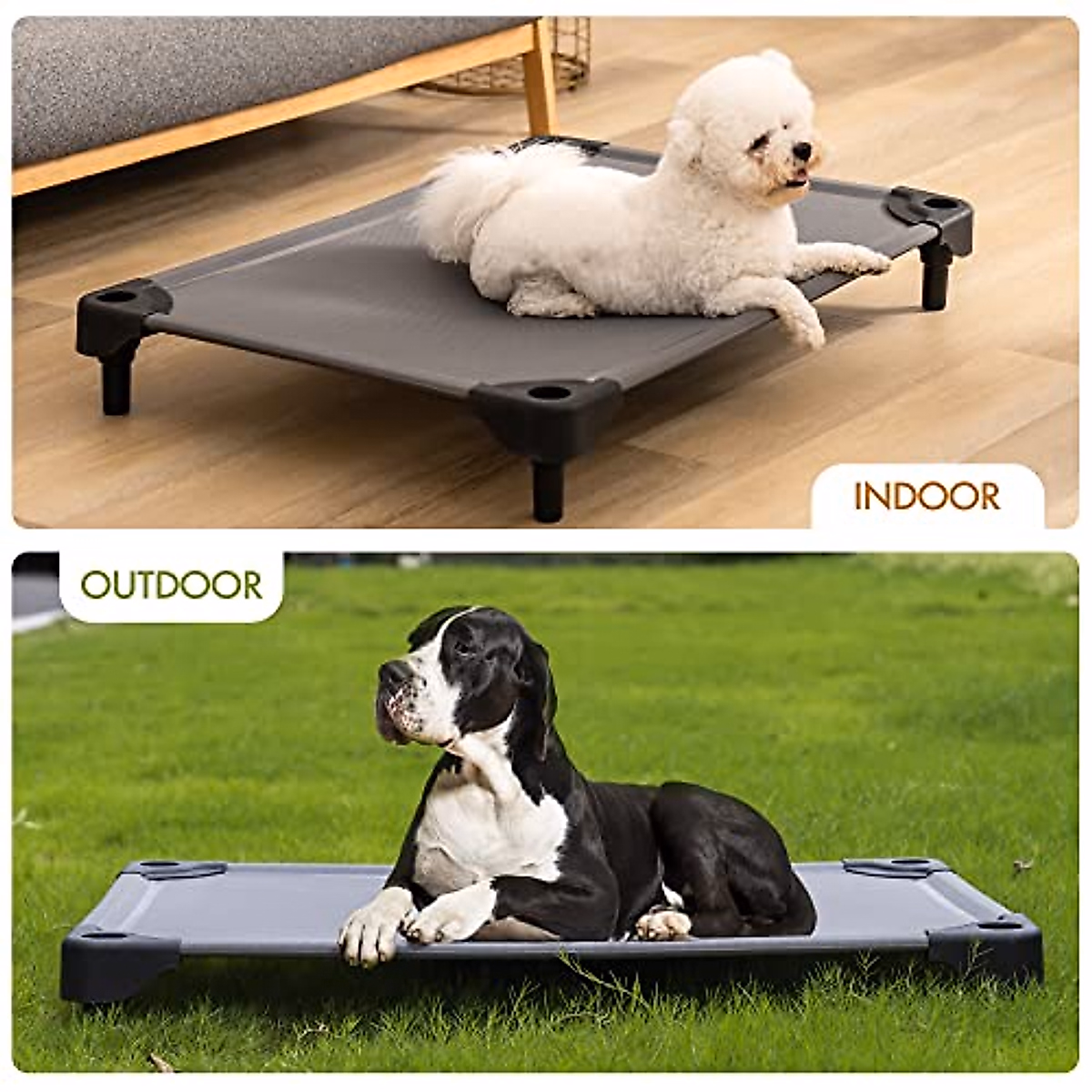 Outdoor Elevated Dog Bed Raised Dog Cots Beds for Large Dogs Indoor & Outdoor Pet Hammock Bed with Frame with Breathable Mesh (Medium, Grey)