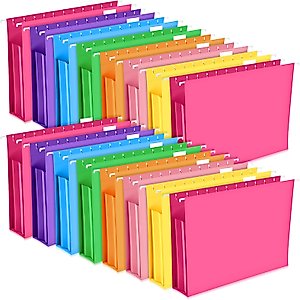 Sepamoon 40 Pcs Hanging File Folders Extra Capacity File Folders Letter Size for Filing Cabinet Expandable Reinforced Color Hanging Organizer(Bright Color)