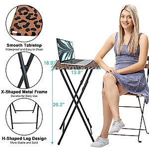 fusehome Folding TV Tray Table, TV Tray for Eating on Couch, Small Folding Table, Portable Tray Table Couch Desk, Foldable Snack Table, with Leopard Print, for Bed & Sofa, Living Room, Bedroom