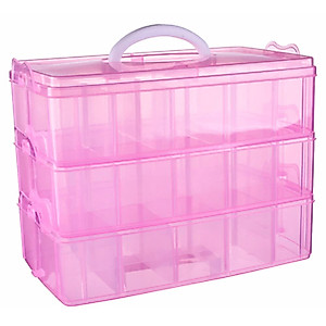 Washi Tape Box Organizer Storage Pink,Divider Closet Container,with 30 Adjustable Compartments,Clear,Masking Tape Desktop Tape DIY Sticker Roll Tape Cutter Holder Storage