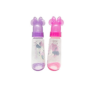Disney Cudlie Minnie Mouse Baby Girl 2 Pack of 9 Oz Bottles with Removeable Character Molded Lid in Its Minnie Print