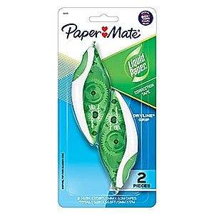Paper Mate Liquid Paper DryLine Grip Correction Tape, Green, 2 Count