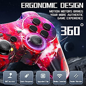 ISHAKO Wireless Controller for PS3 Controller Compatible with Playstation 3 Game Joystick with High-Performance Motion Gamepad 6-axis Double Vibration andCharging Cable(Galaxy)