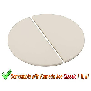 BBQ Future Half-Moon Ceramic Heat Deflector Plates for Kamado Joe Classic I, II, III，2-Pack, White