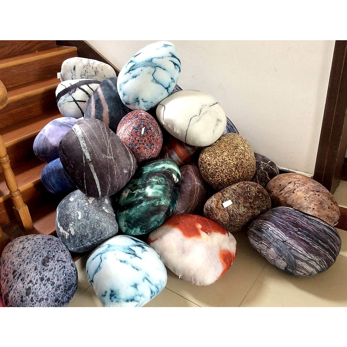 K Kackool 6-Piece Set Parlor Floor Cushion Cover Big pebbles Cushioncover Pillowcase With Colored Stones Kids Room Rock Toy Storage Pillow Case (random combination)