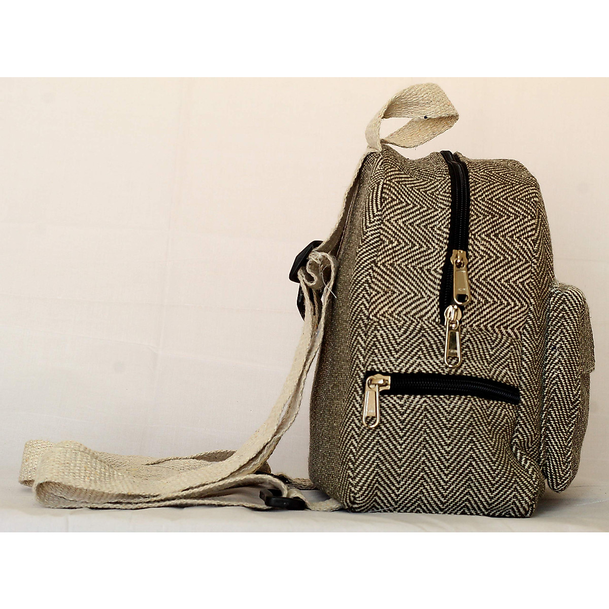 Handmade Hemp Mini Backpack For Women Girls Purse Cute Eco Friendly Light Weight Washable Small Bag for everyday lives (DARKGREEN)