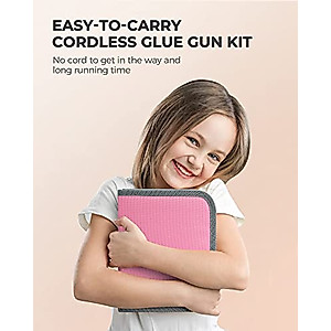 Cordless Hot Glue Gun Kit, Fast Preheating Glue Gun with 30 Pcs Glue Sticks and 50 Colored Wooden Craft Sticks, Smart Power-Off Hot Melt Glue Gun with Carrying Bag