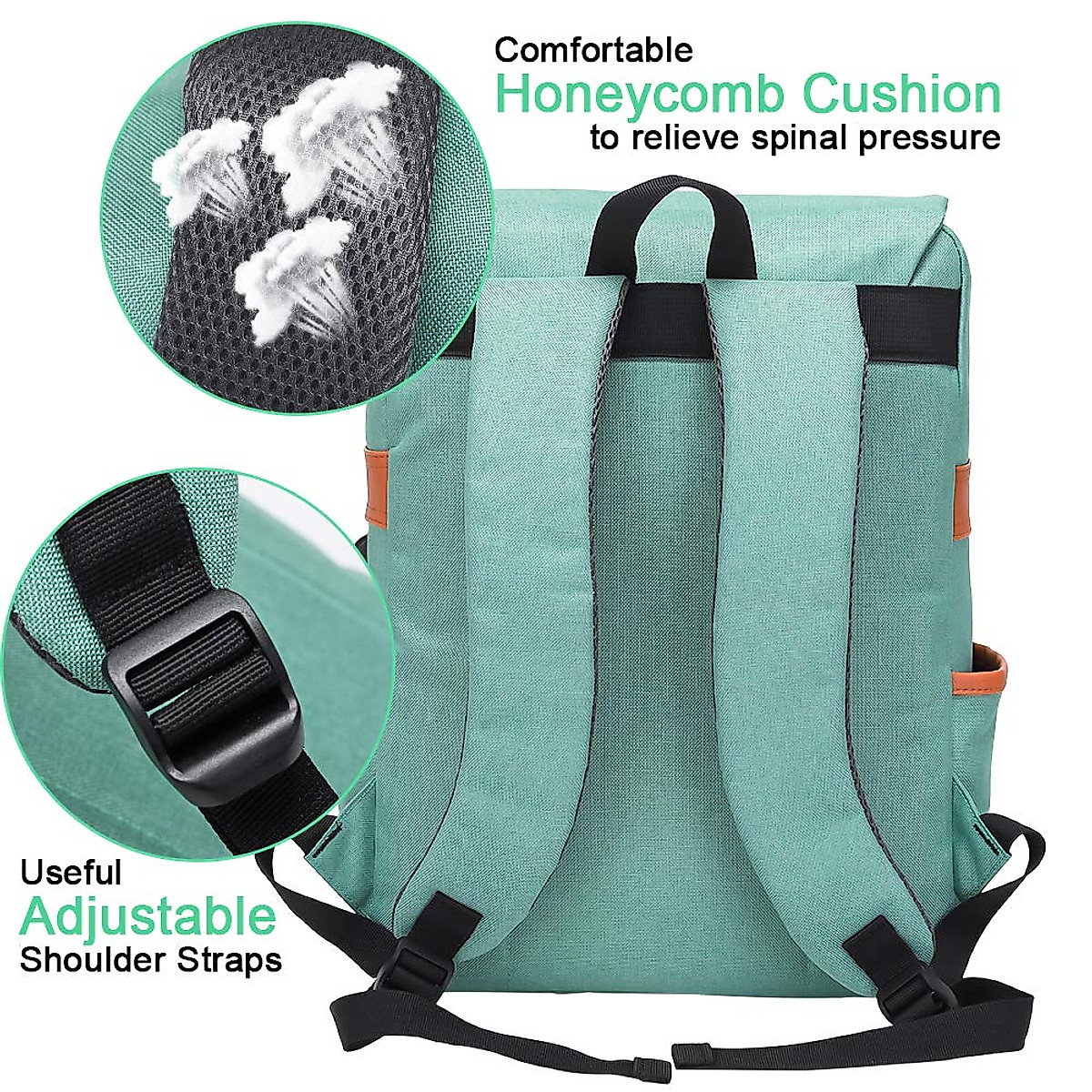 Modoker Vintage Women Laptop Backpack with USB Charging Port, School College Backpack for Women Men Fashion Backpack Fits 15.6Inch Notebook, Slim Casual Travel Daypack Bookbag Green