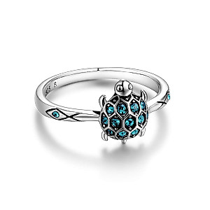GW 925 Sterling Silver Ring for Women Band Ring Statement Rings for Birthday Wedding Gift (Green blue, 6)