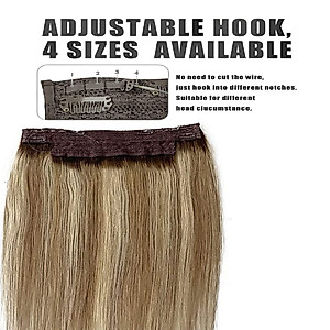 Halos Hair Extensions, Fish Line Hair Extensions, Wire Extensions Human Hair,14Inch 70g Ombre Balayage Ash Brown to Dirty Blonde and and Platinum Blonde Highlights Straight Hairpiece Flip in Hair Extensions Clip in Extensions with Invisible Fish Line Hair