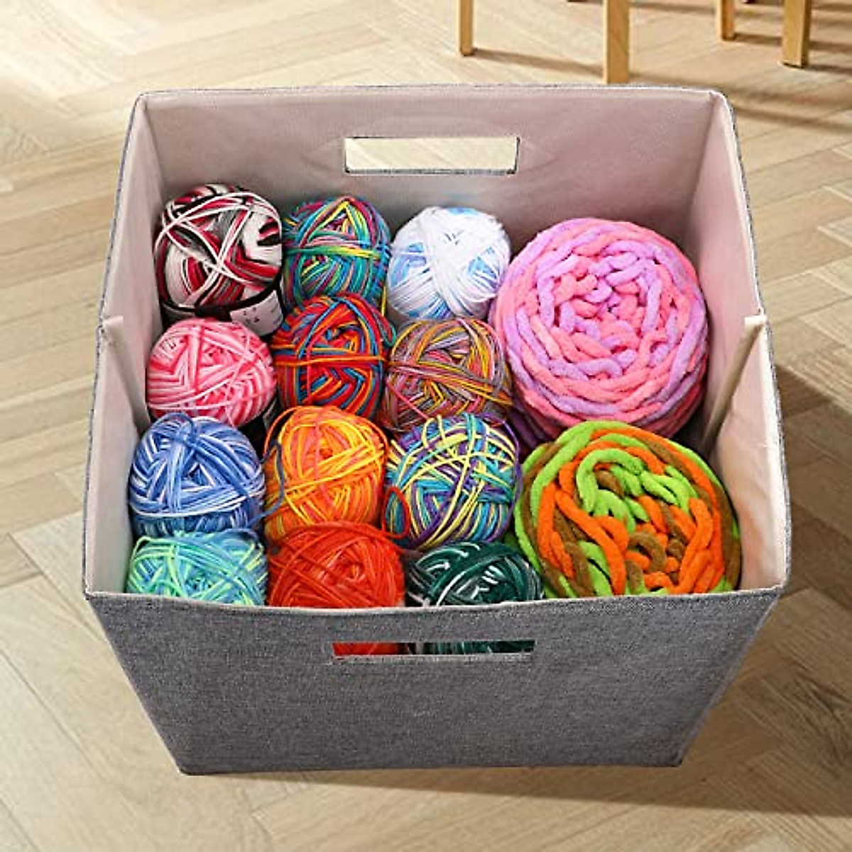 KOKNIT Collapsible Yarn Storage Bin, Yarn Basket Organizer Cube with Dual Handles for Shelves, Home and Office, Best Gift for Knitter and Crocheter