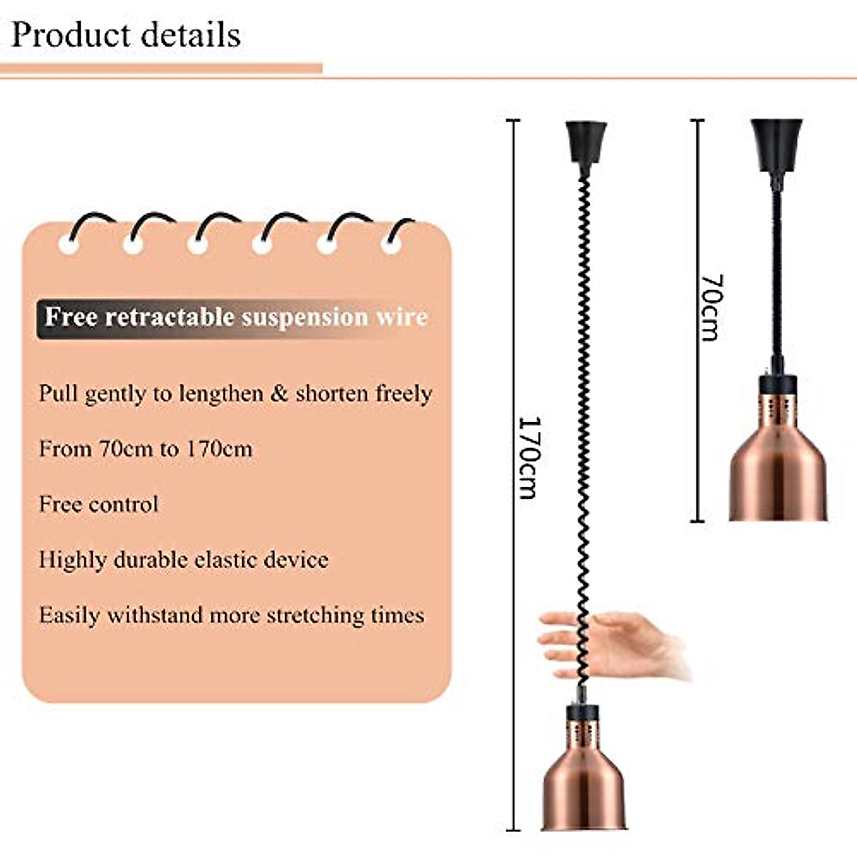 JIAWANSHUN 190mm Food Heat Lamp Warmer Food Warmer Lamp 250W Bulb Commercial Food Warmer Restaurant Supplies or Home Use Food Service Retractable Heat Lamps Catering Food Warmers 110V