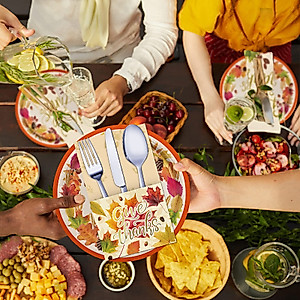 Thanksgiving Cutlery Holder Gold Foil with Give Thanks Maple Leaf design, Utensil Holder for Autumn Harvest Party Table Decorations, 24 pack, Mix 2 designs