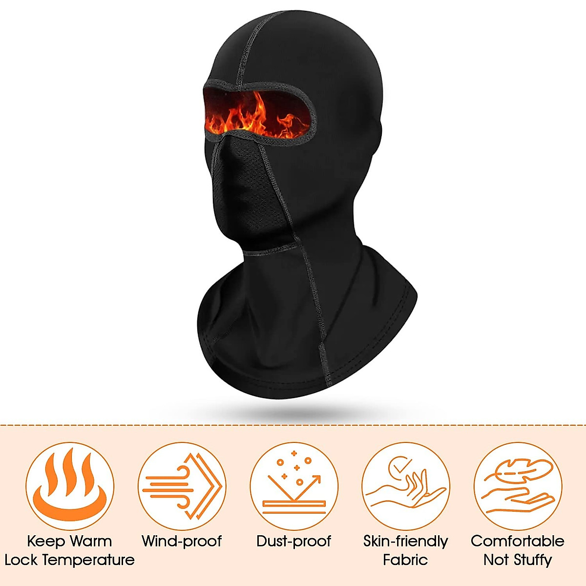 Balaclava Long Neck Face Mask - Dustproof Windproof - Hood Beanie Thermal Tactical Mask - Outdoor Sports - Adult Motorcycle, [1pc] Black