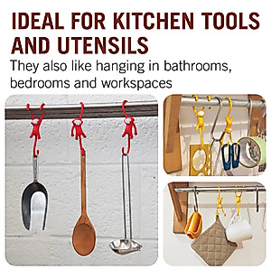 Monkey Business Just Hanging: Fun Kitchen Hooks/Set of 3 Monkey Hangers/S Shaped Hooks with a Twist (Red)