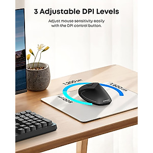 Anker 2.4G Wireless Vertical Ergonomic Optical Mouse, 800 / 1200 /1600 DPI, 5 Buttons for Laptop, Desktop, PC, Macbook - Black