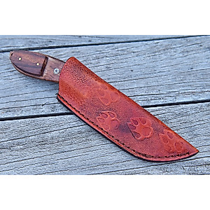 Damascus Hunting Knife - Handmade Knife, Hand Forged Fixed Blade Knife, Camping Knife & Hunting Knives - Gift Knives & Bowi Knives with Rose Wood Handle - Leather Knife Sheath