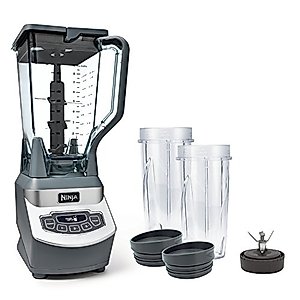 Ninja BL660 Professional Compact Smoothie & Food Processing Blender, 1100-Watts, 3 Functions for Frozen Drinks, Smoothies, Sauces, & More, 72-oz.* Pitcher, (2) 16-oz. To-Go Cups & Spout Lids, Gray