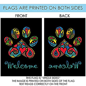 Toland Home Garden 1010924 Welcome Paisley Paws Paw Print Flag 28x40 Inch Double Sided Paw Print Garden Flag for Outdoor House Cat Dog Flag Yard Decoration
