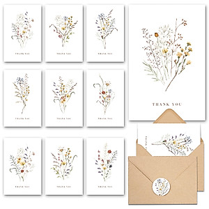 Wildflower Thank You Cards with Envelopes (20 pack 4"x6") - Floral Thank You Cards with Adhesive Envelope & Matching Stickers - Thank You Cards for Birthday, Wedding, Bridal Showers, Baby Showers