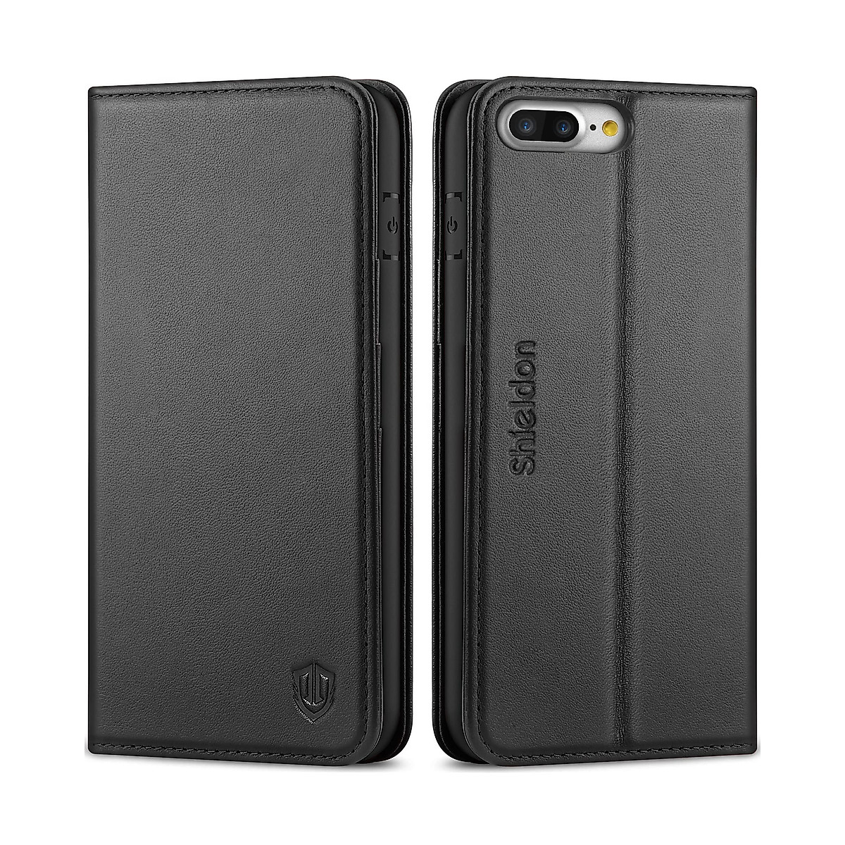 SHIELDON Genuine Leather iPhone 8 Plus Wallet Case Book Flip Cover and [Credit Card Slot] Magnetic Closure Compatible with iPhone 8 Plus / 7 Plus - Black