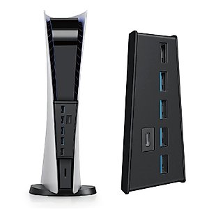 TNP PS5 USB Hub 3.1, Extension USB Type C 3.1 High-Speed Transmission Extender (Black) with 4 USB + 1 USB Charging Port + 1 USB C Port Converter Splitter for PlayStation 5 Dualsense