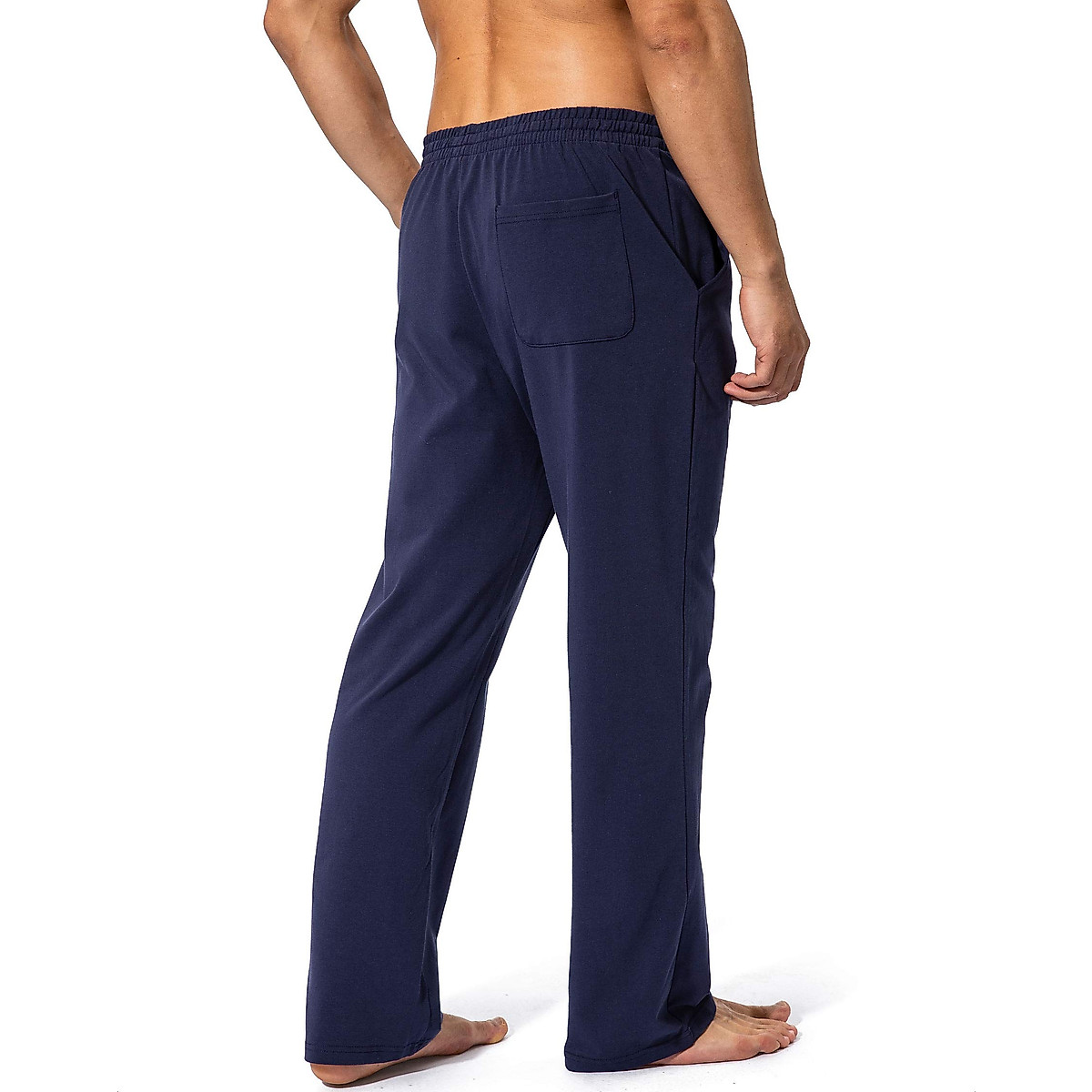 Pudolla Men's Cotton Yoga Sweatpants Athletic Lounge Pants Open Bottom Casual Jersey Pants for Men with Pockets (Navy Blue Large)
