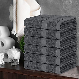 Utopia Towels Premium Bundle - Cotton Washcloths Greyk (12x12 inches) Pack of 12 with Grey Hand Towels 600 GSM (16 x 28 inches), Pack of 6