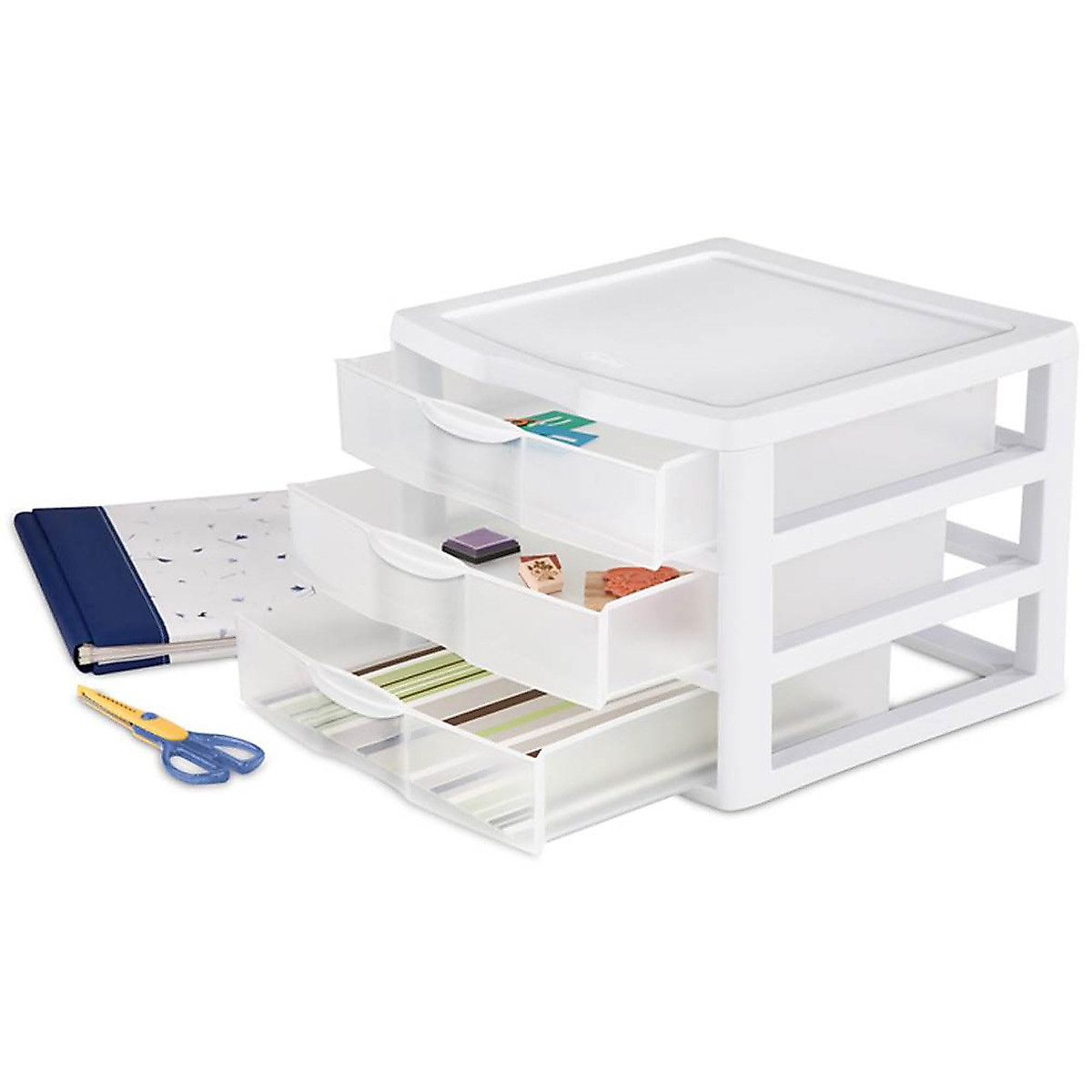 Sterilite 3-Drawer Organizer - ClearView Wide 2093 (White / Clear) (10.25"H x 14.5"W x 14.25"D)