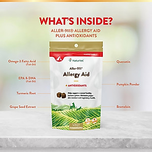 NaturVet – Aller-911 Skin & Coat Allergy Aid Plus Antioxidants – 90 Soft Chews – Supports Immune System, Skin Moisture & Respiratory Health – Enhanced with Omegas, DHA & EPA – for Dogs & Cats