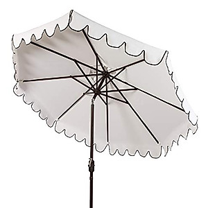 Safavieh PAT8010E Collection Venice White and Black Single Scallop 9Ft Crank Outdoor Push Button Tilt Umbrella