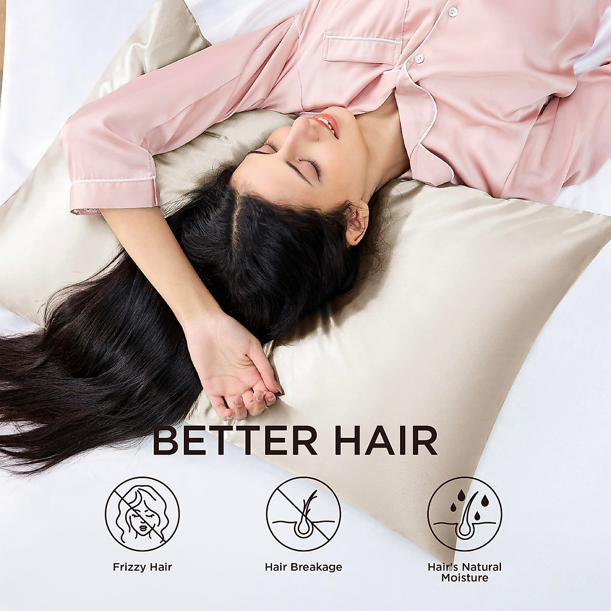 Bedsure Satin Pillowcase for Hair and Skin - Black Zipper Pillow Cases Queen Size Set of 2, Similar to Silk Pillow Cases, Silky & Super Soft, Gifts for Women Men, 20x30 Inches