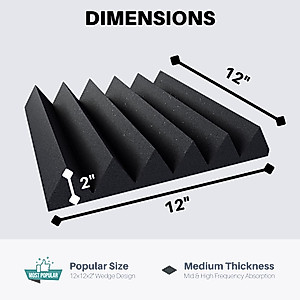 Professional Acoustic Foam Panels - Wedge Style 12x12x2” Tiles - 4 Pack - Studio Foam for Sound Dampening - Soundproofing Foam for Walls and Ceilings (Charcoal Color)