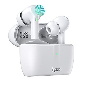 INPHIC True Wireless Earbuds, Bluetooth 5.1 in-Ear Headphones, Hybrid Active Noise Cancelling Earbuds, Touch Control Waterproof Earphones with Mic Wireless Charge Case, 40H Playtime, White