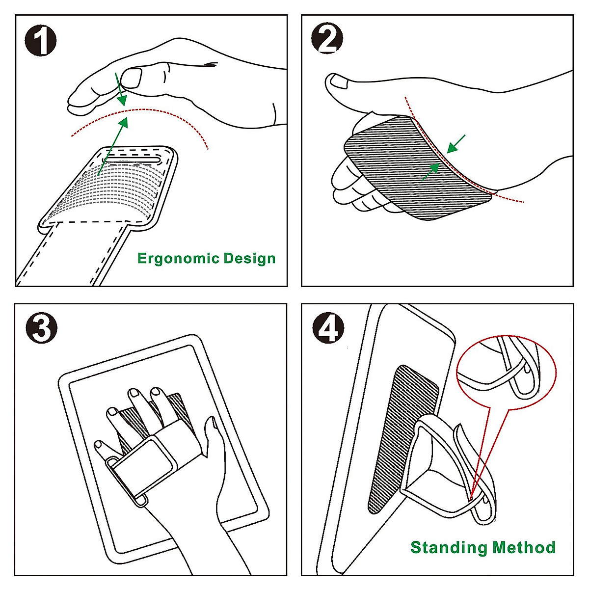 TFY Padded Hand-Strap Plus Hook & Loop Fastening Tape Adhesive Patch - DIY Detachable Hand-Strap for Smartphone, Tablet PC and More - iPhones - iPad Pro 9.7/12.9 Inch and Other Tablets