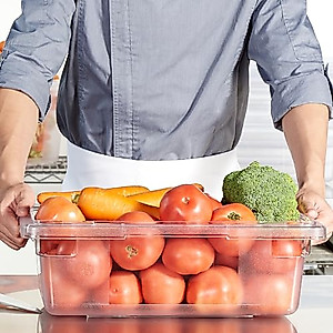 CURTA 4 Pack Food Storage Box with Lid, Clear NSF Polycarbonate Food Storage Box, 3.5 Gallon,Stackable Commercial Storage Containers for Kitchen Restaurant (18" x 12" x 6")