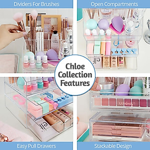 STORi Chloe Clear Plastic Stackable Vanity Makeup Organizer | Rectangular 6-Compartment Holder for Cosmetics, Brushes, Eyeshadow Palettes, & Beauty Supplies | Made in USA